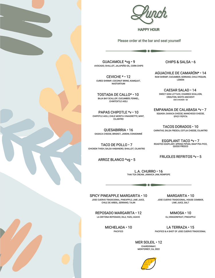 Menu — LA Cha Cha Chá