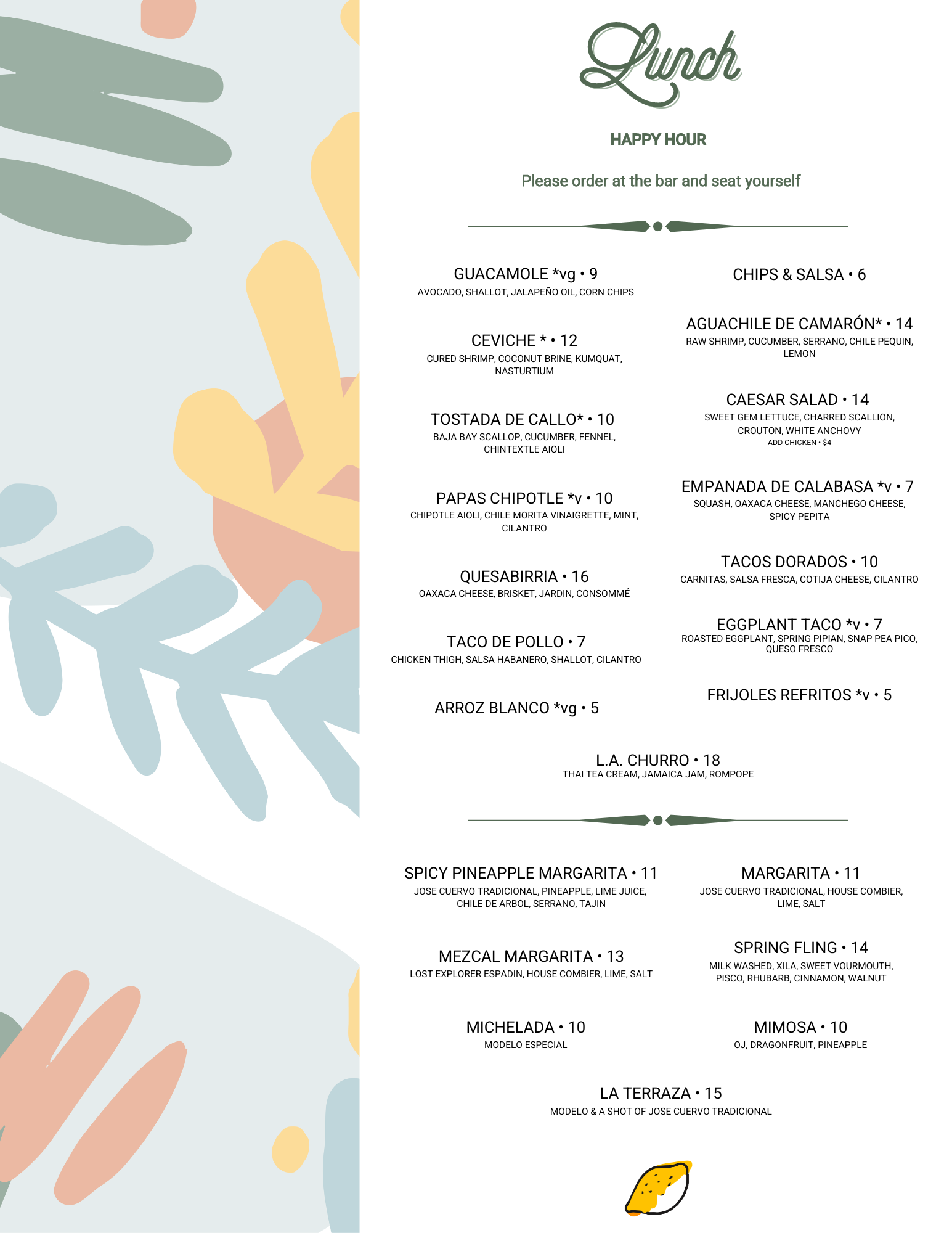 Menu — LA Cha Cha Chá