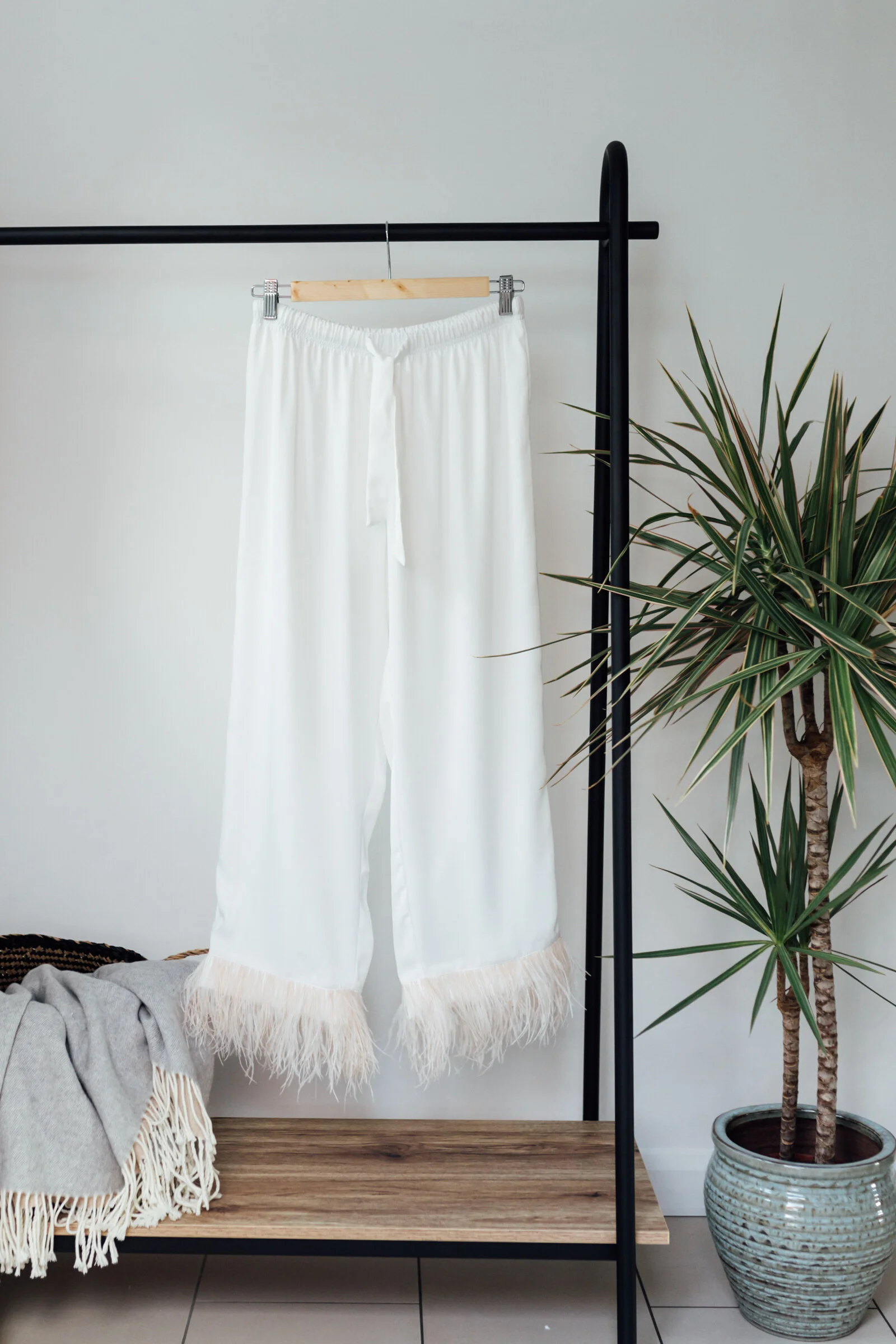 Luna Luxury Classic Navy Pyjamas with Dove Grey Ostrich Feathers — Luna ...