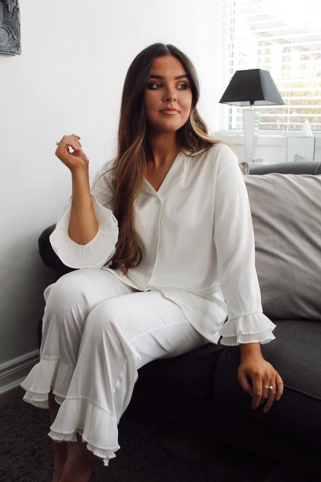 Luna Luxury Classic Ivory Pyjamas with Champagne Ostrich Feathers ...