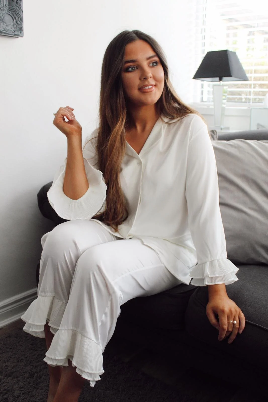 Luna Luxury Classic Ivory Pyjamas with Champagne Ostrich Feathers ...