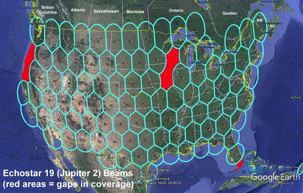Echostar 9 Satellite Locations Map