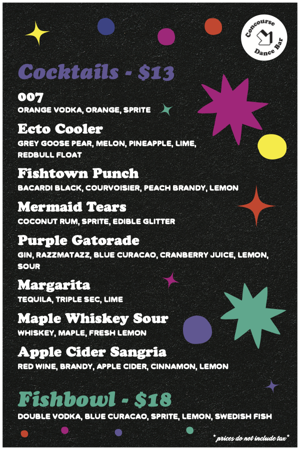 Drink Menu — Concourse Dance Bar
