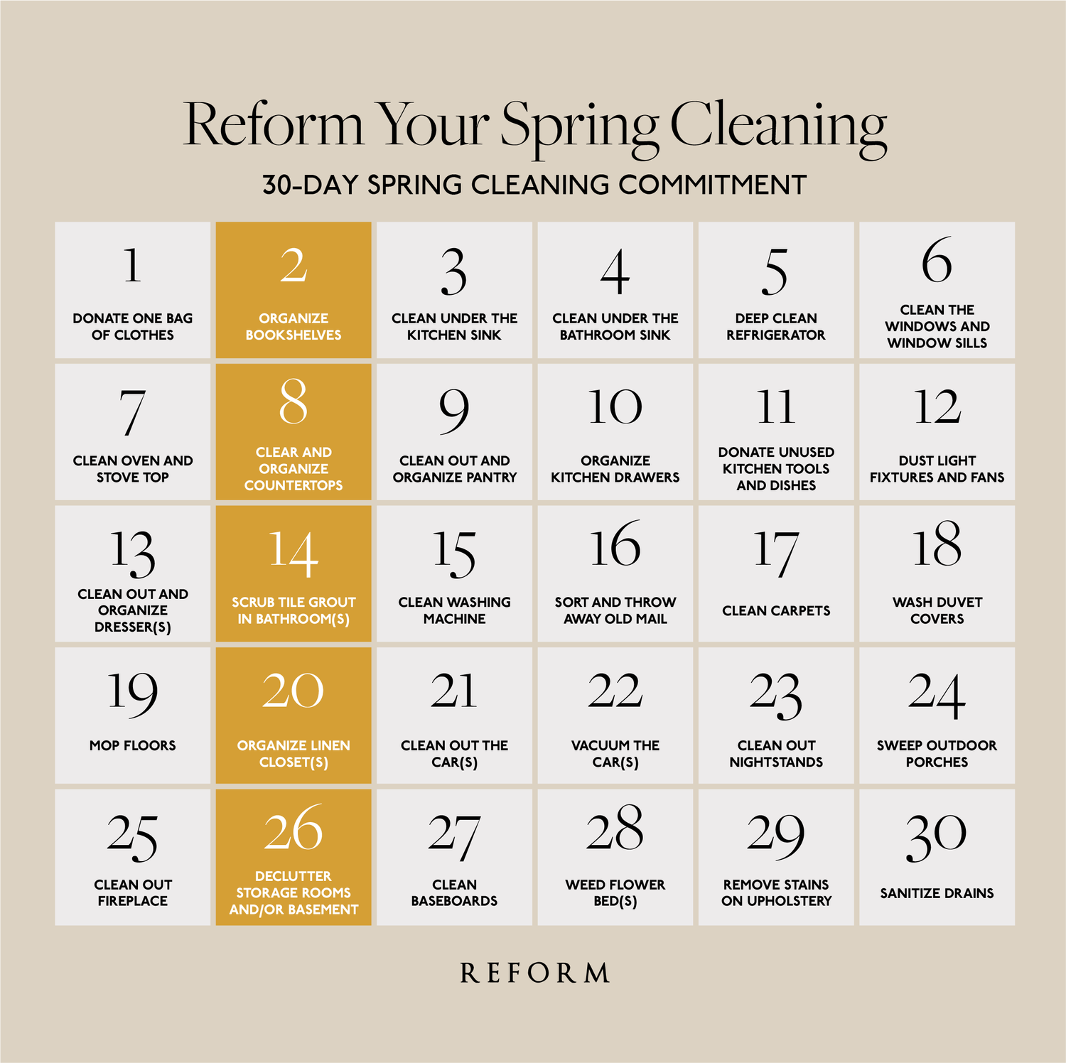 Reform Your Spring Cleaning: 30-Day Spring Cleaning Commitment | Reform ...
