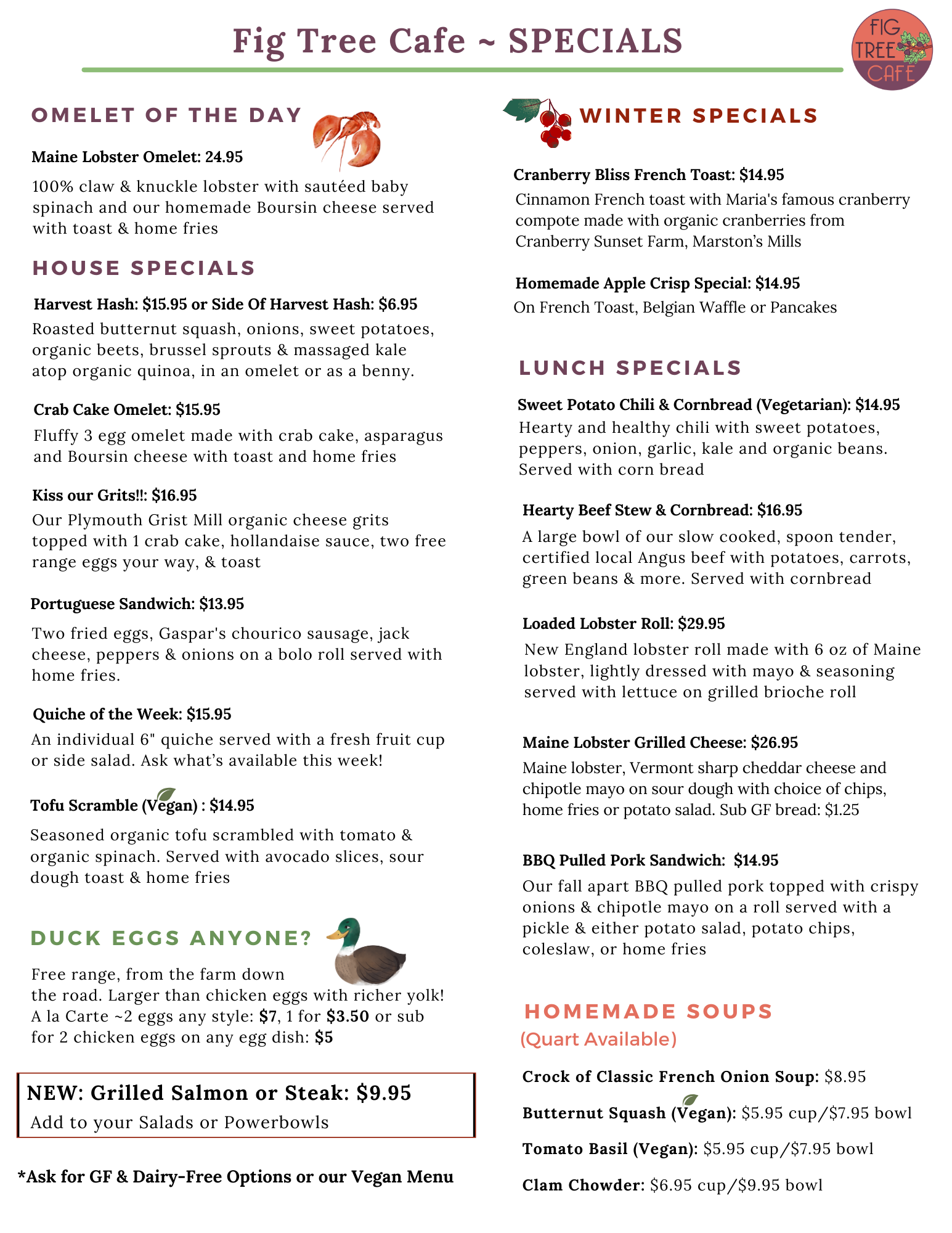 Weekly Specials — Fig Tree Cafe