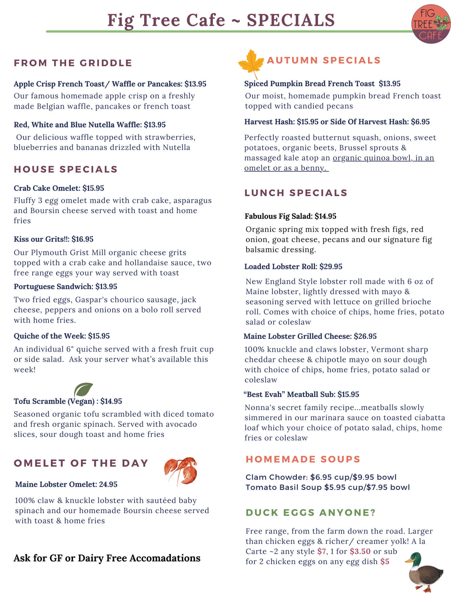 Weekly Specials — Fig Tree Cafe