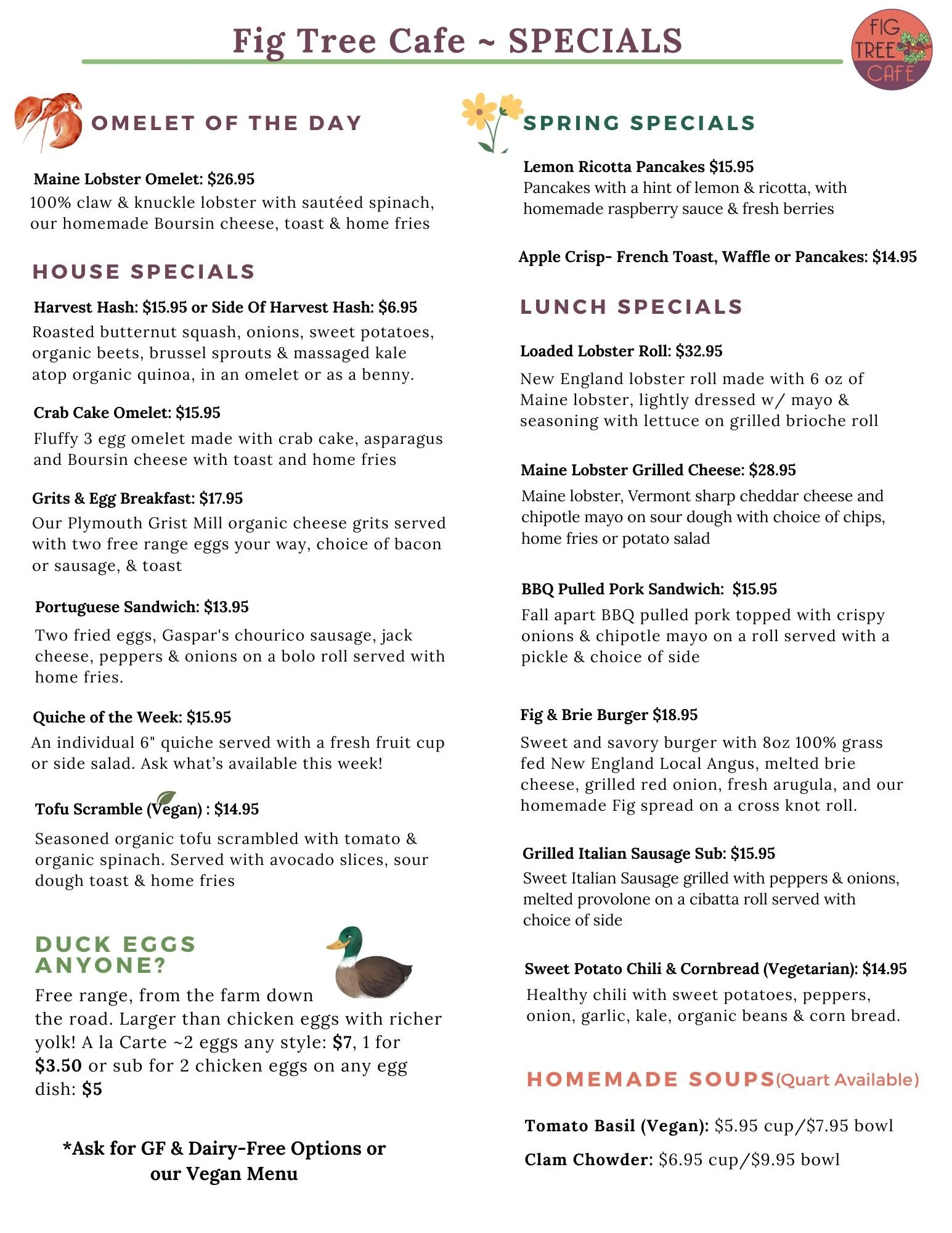 Weekly Specials — Fig Tree Cafe