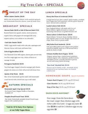 Weekly Specials — Fig Tree Cafe