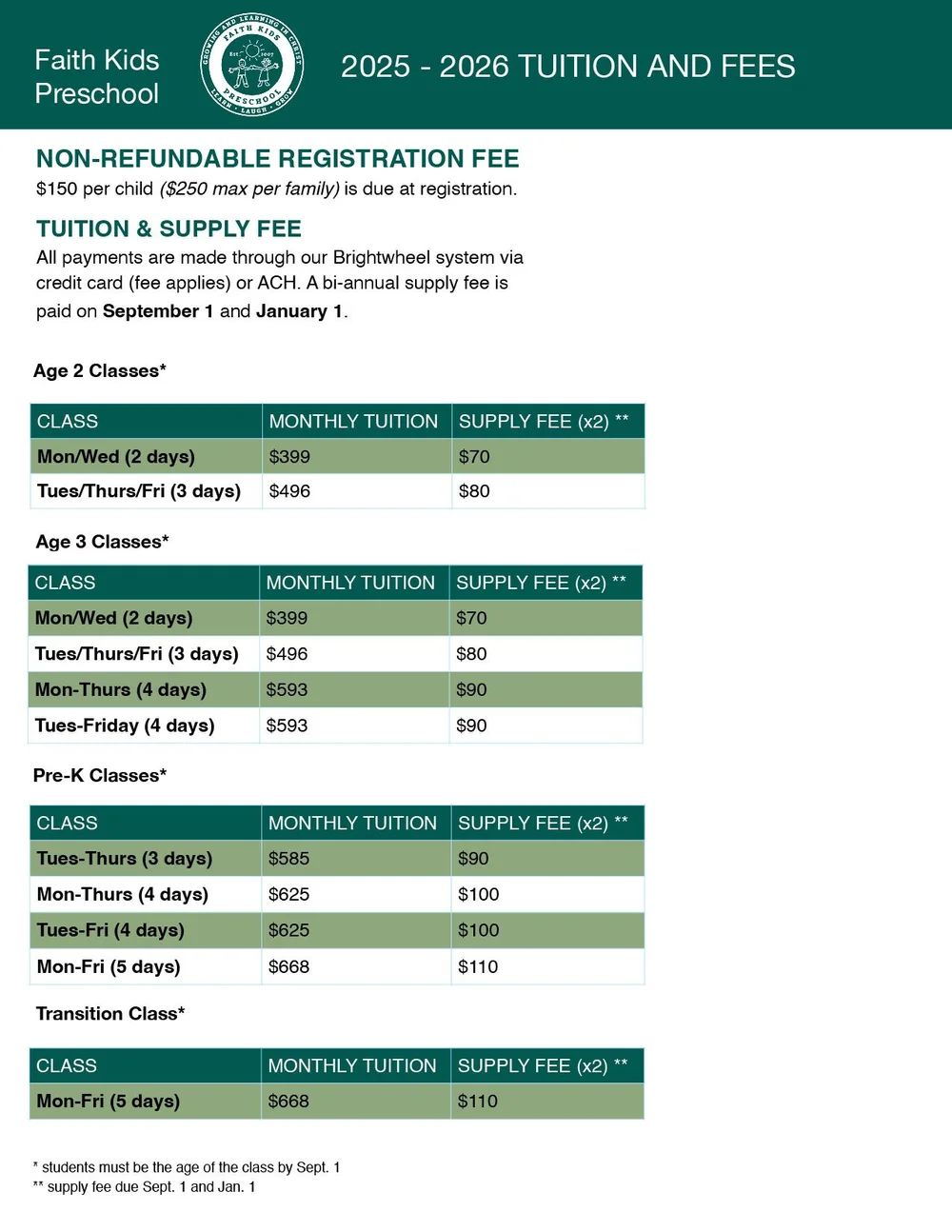 Tuition 25-26 — Faith Kids Preschool