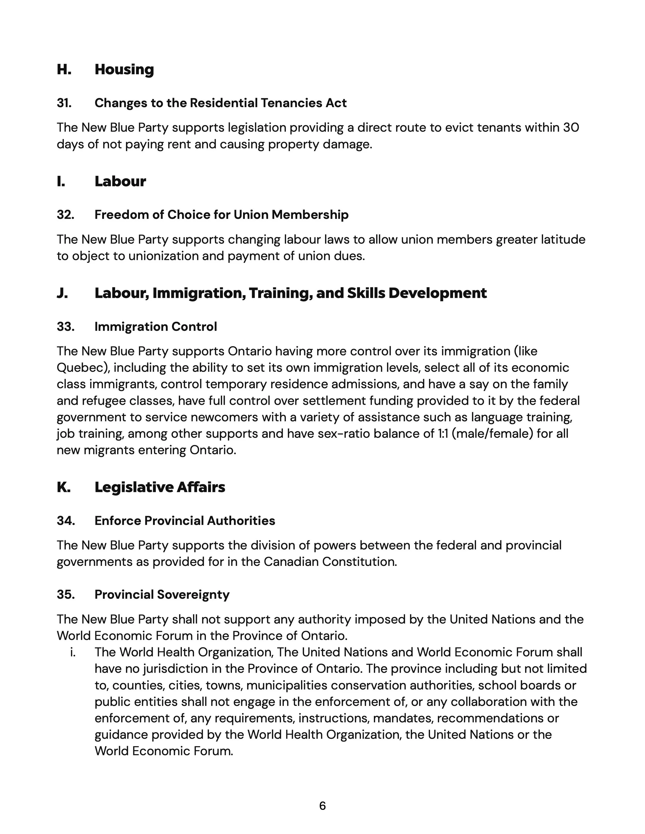 Policy Declaration — New Blue Party of Ontario