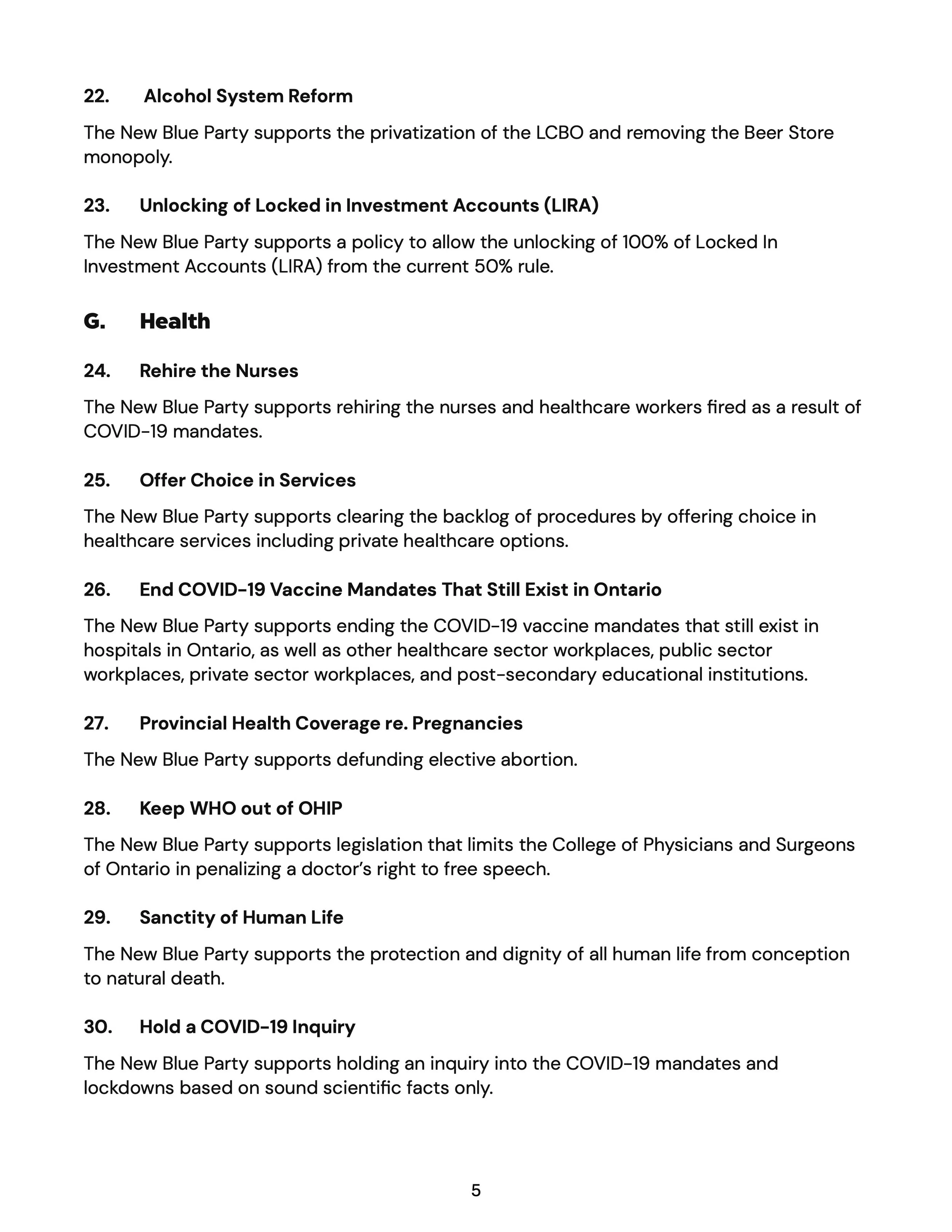 Policy Declaration — New Blue Party of Ontario