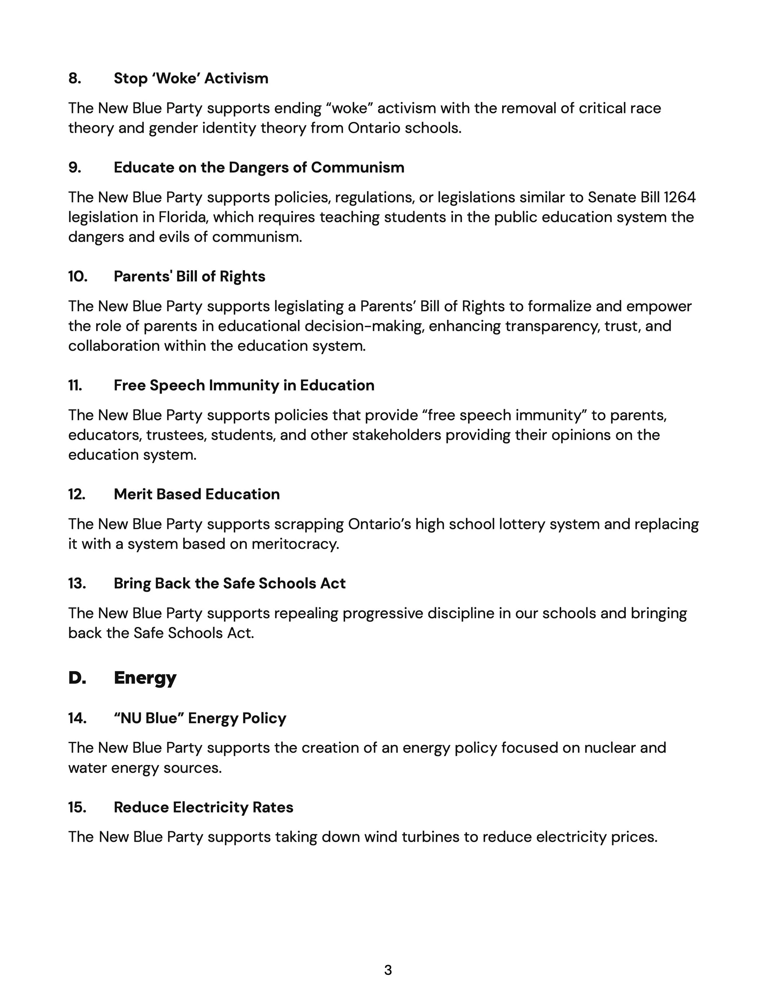 Policy Declaration — New Blue Party of Ontario