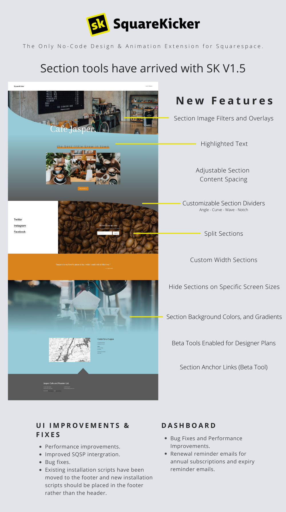 Add unique styles to sections & text with SquareKicker