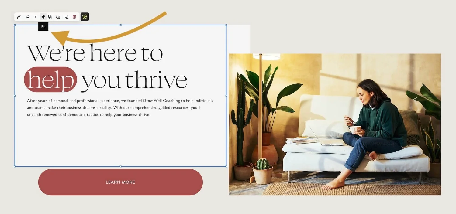 Pin blocks, Scale & Highlight Text, & Hide Nav in Squarespace