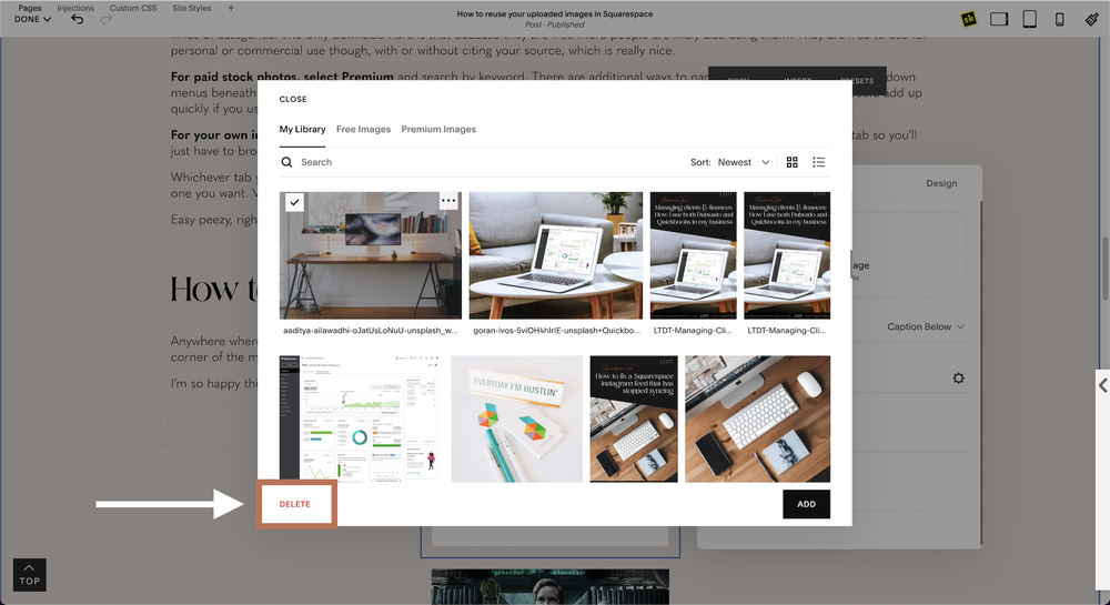Reusing & deleting your images in Squarespace