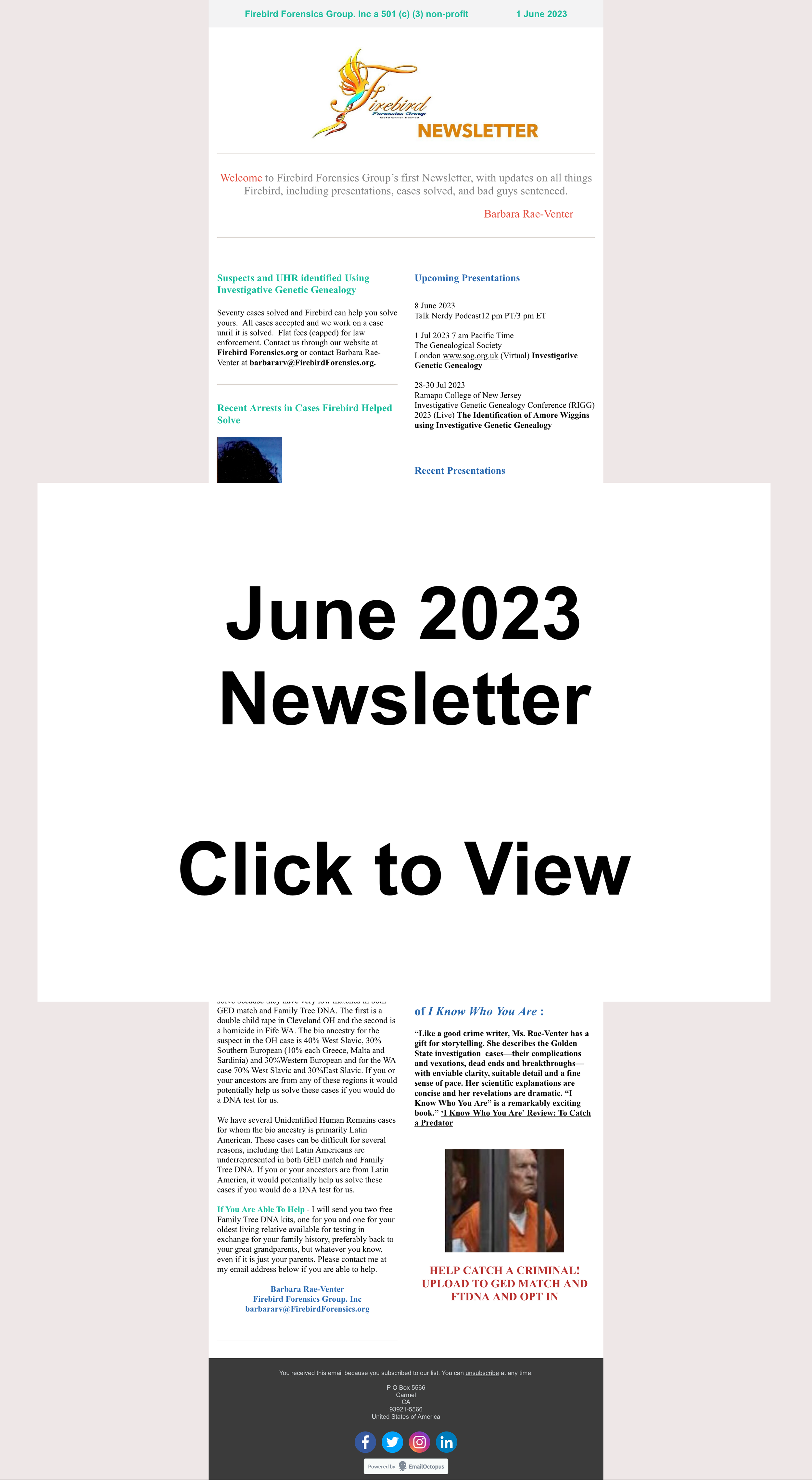 Join Barbara Rae-Venter's Firebird Forensic's Quarterly Newsletter ...