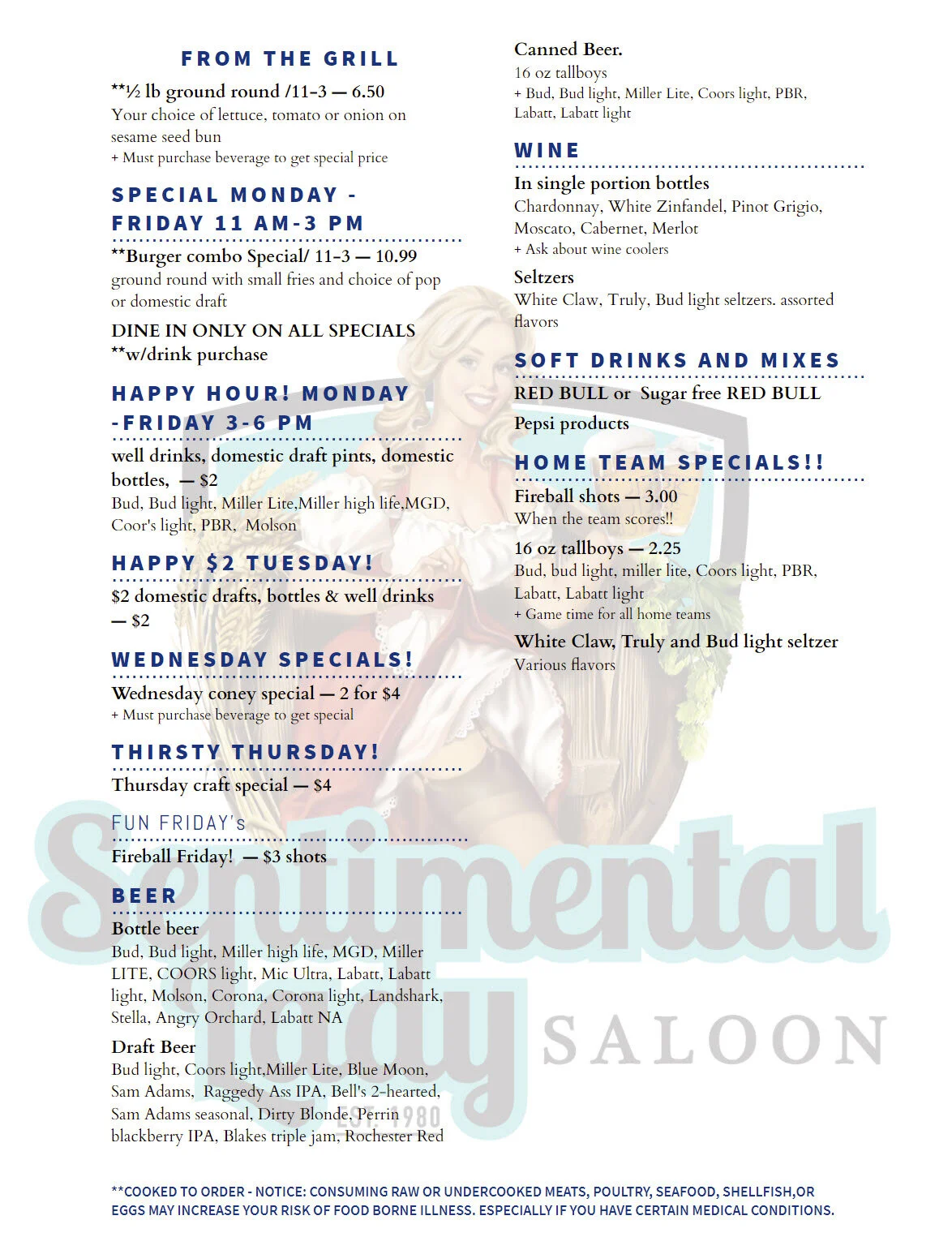 Menu — Sentimental Lady Saloon