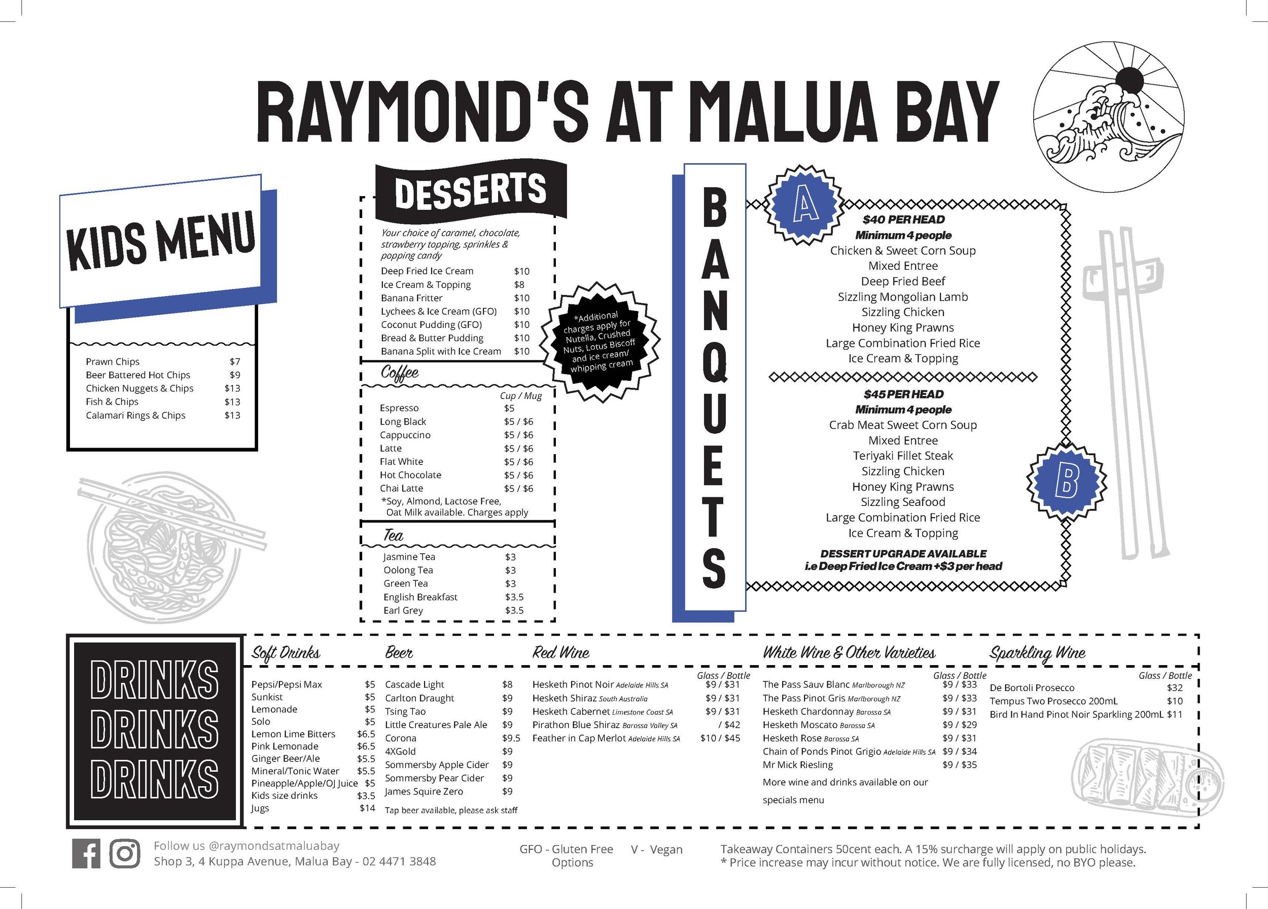 Menu — Raymond's at Malua Bay