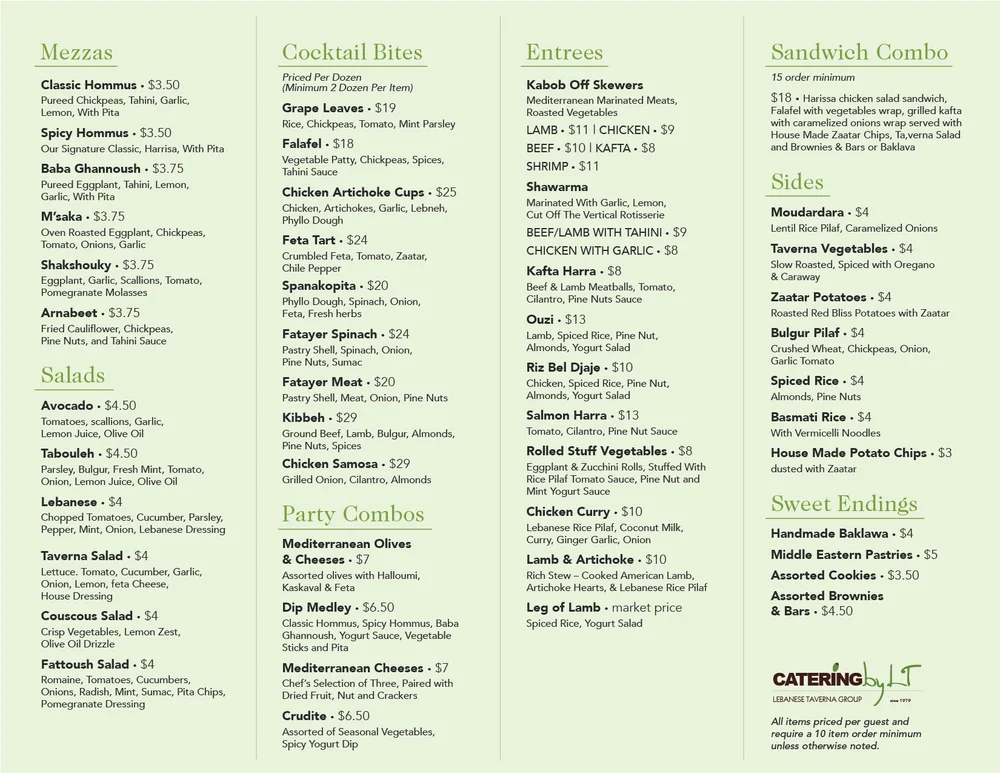 Catering Menu "Download" — Lebanese Taverna