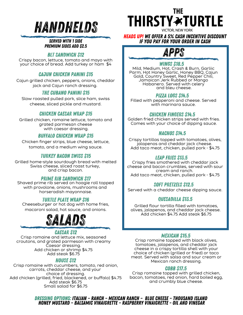 MENU — Thirsty Turtle Sports Bar