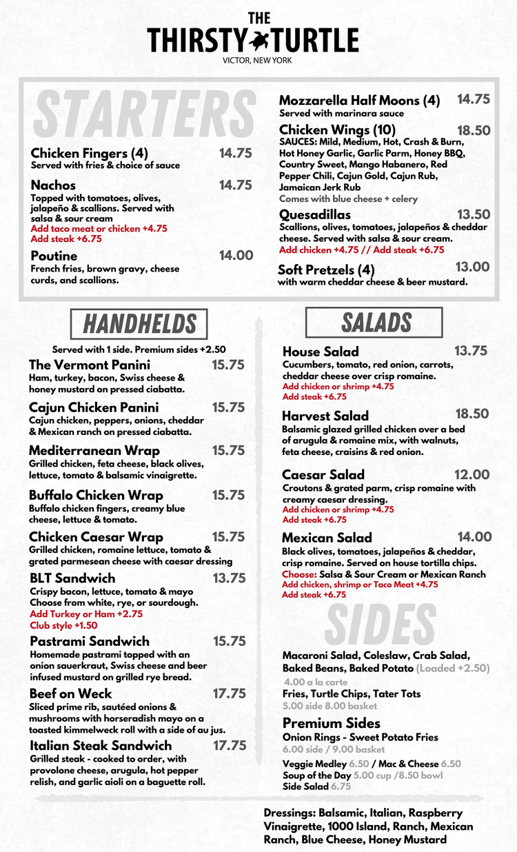 MENU — Thirsty Turtle Sports Bar