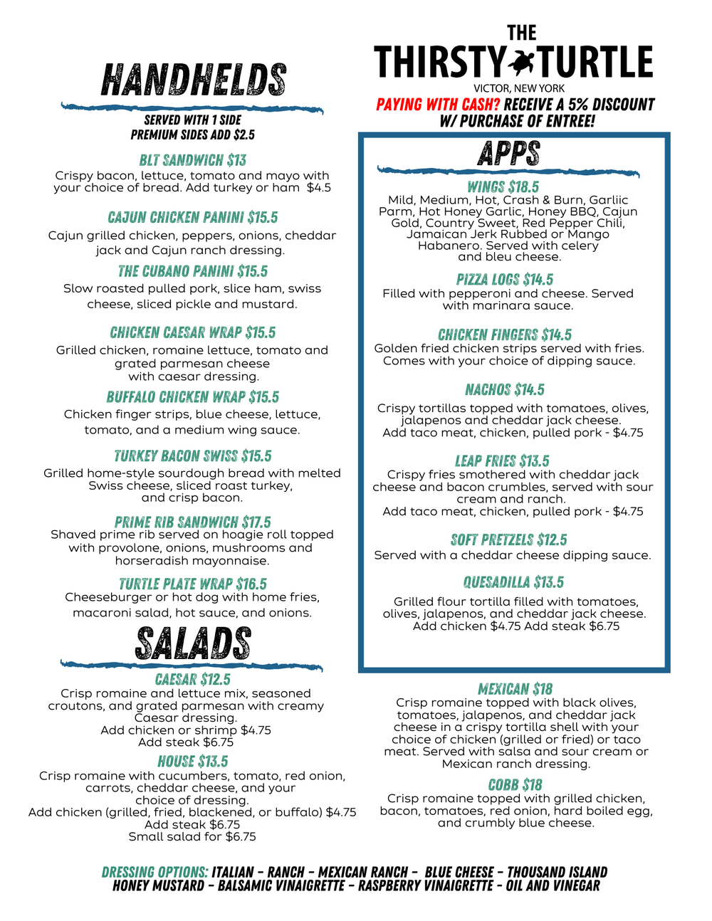MENU — Thirsty Turtle Sports Bar