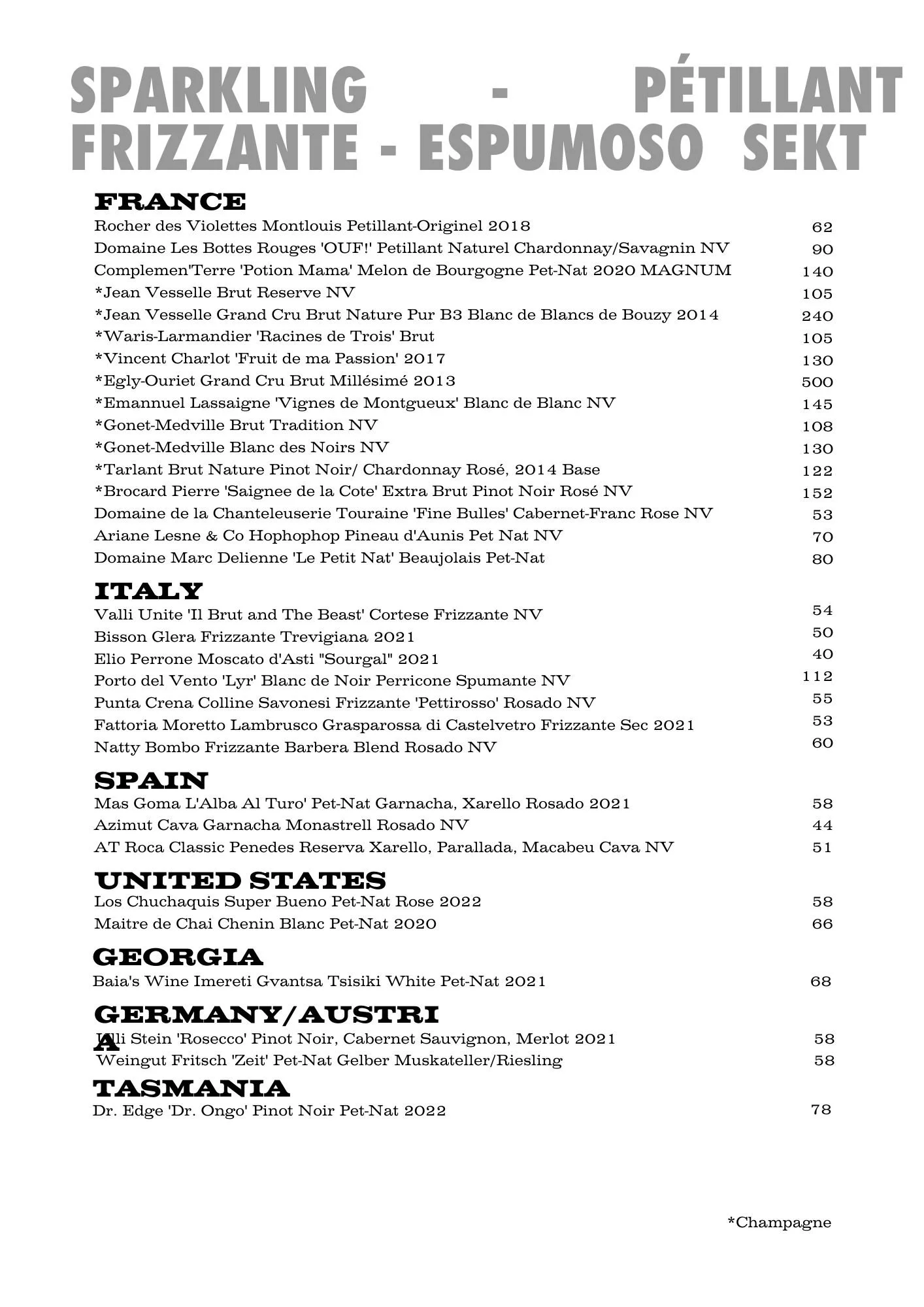 MENUS — THE TELL ME BAR