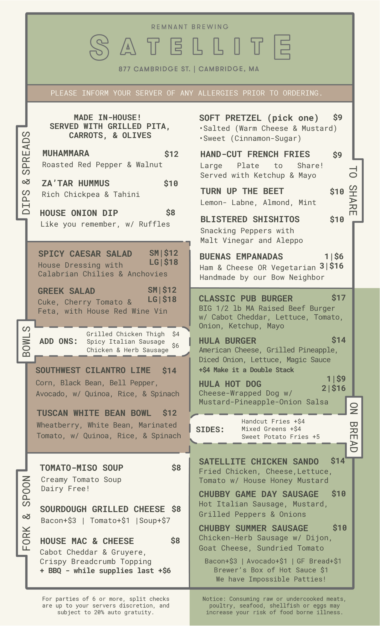 Cambridge's Best Dinner Menu | Remnant Satellite by Remnant Brewing ...