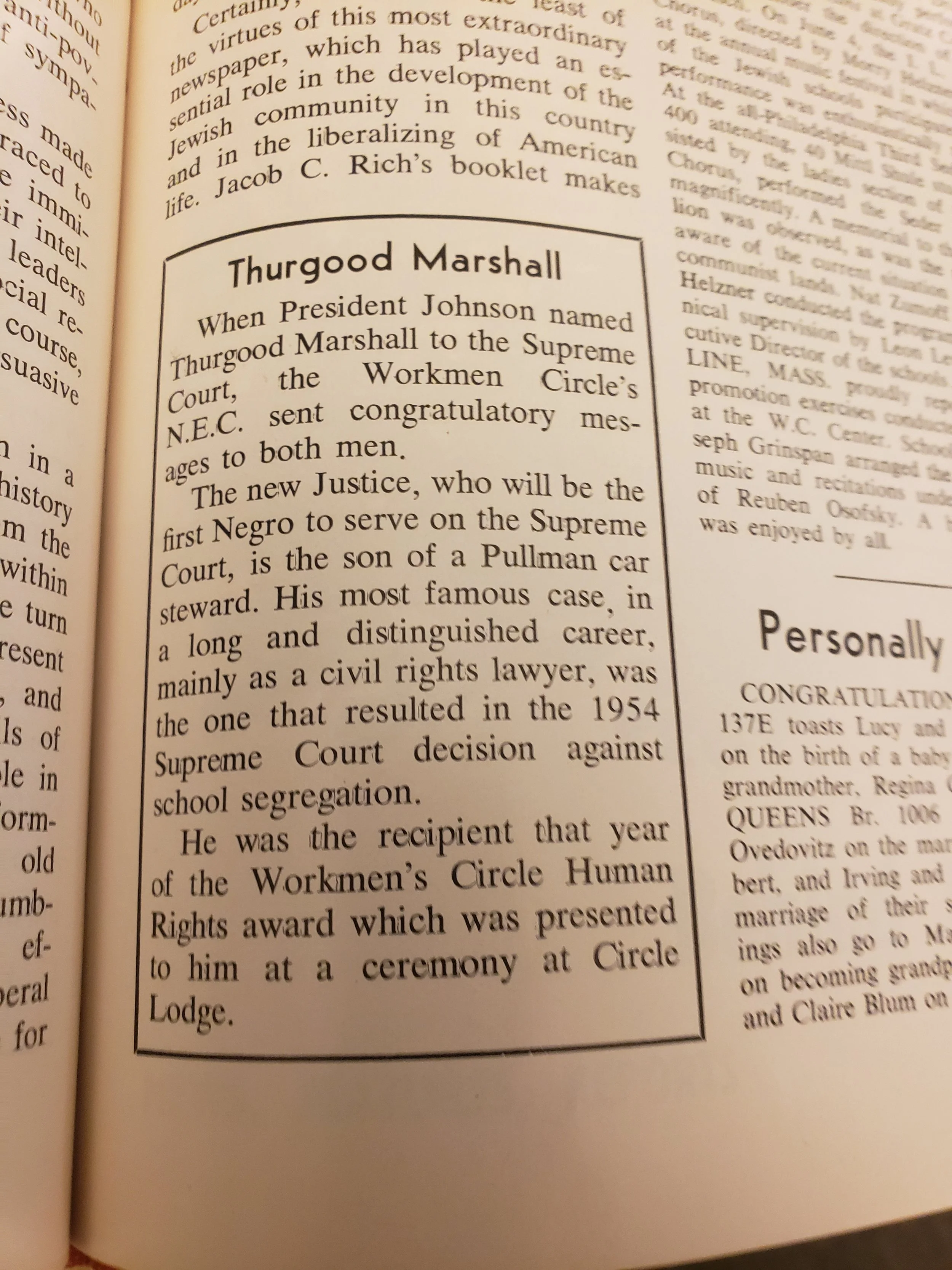 THURGOOD MARSHALL AND THE WORKERS CIRCLE — The Workers Circle