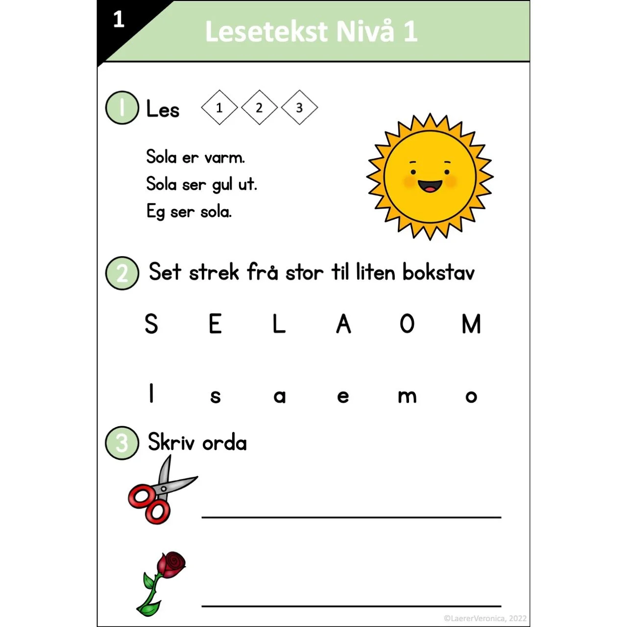 Les og skriv Nivå 1 Nr 1 - Leseforståelse — LaererVeronica