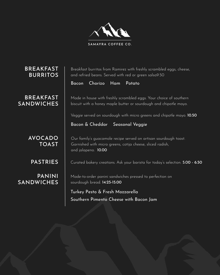 Menu — Samayra Coffee Co.