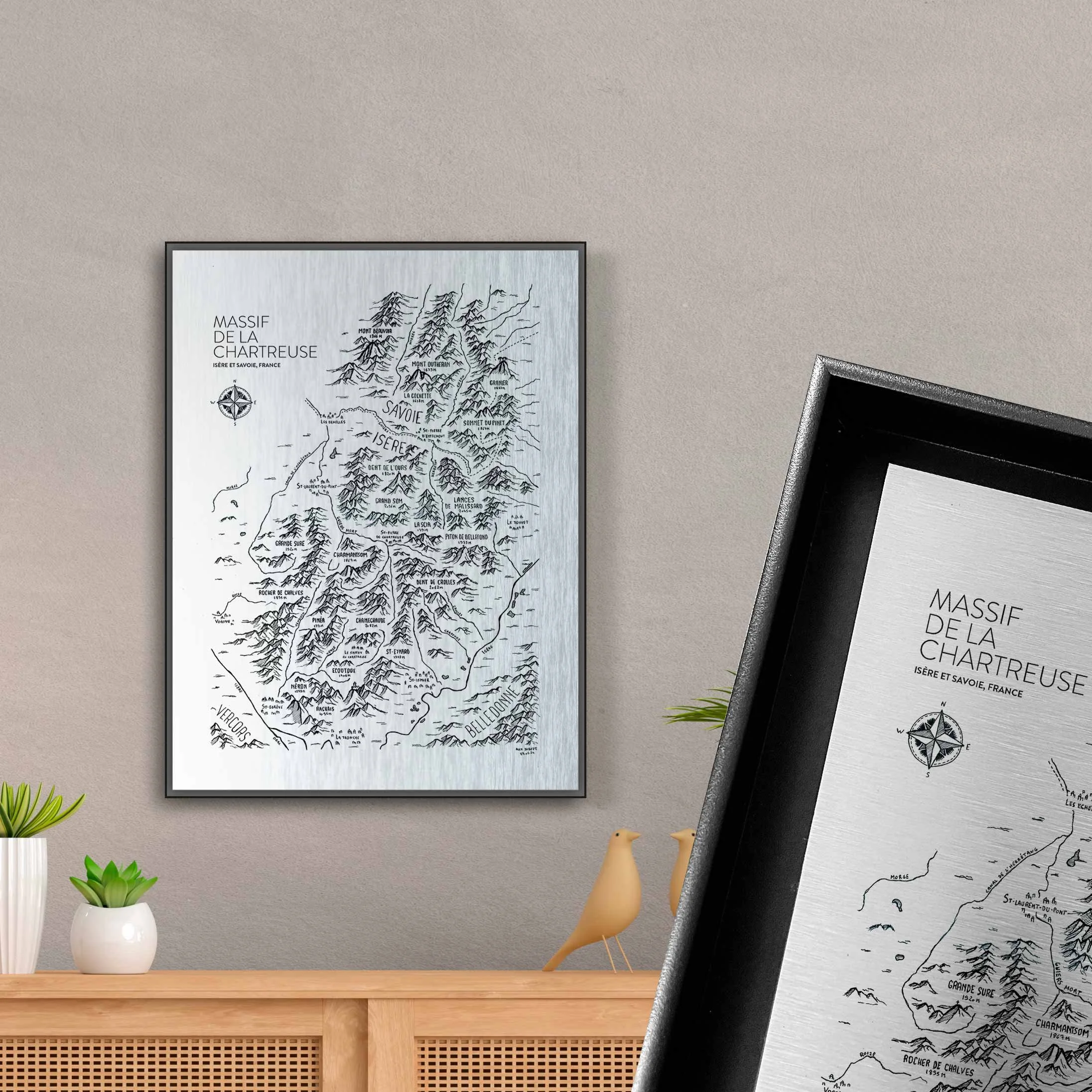 Carte du massif de la Chartreuse, décoration murale — Atelier Duo