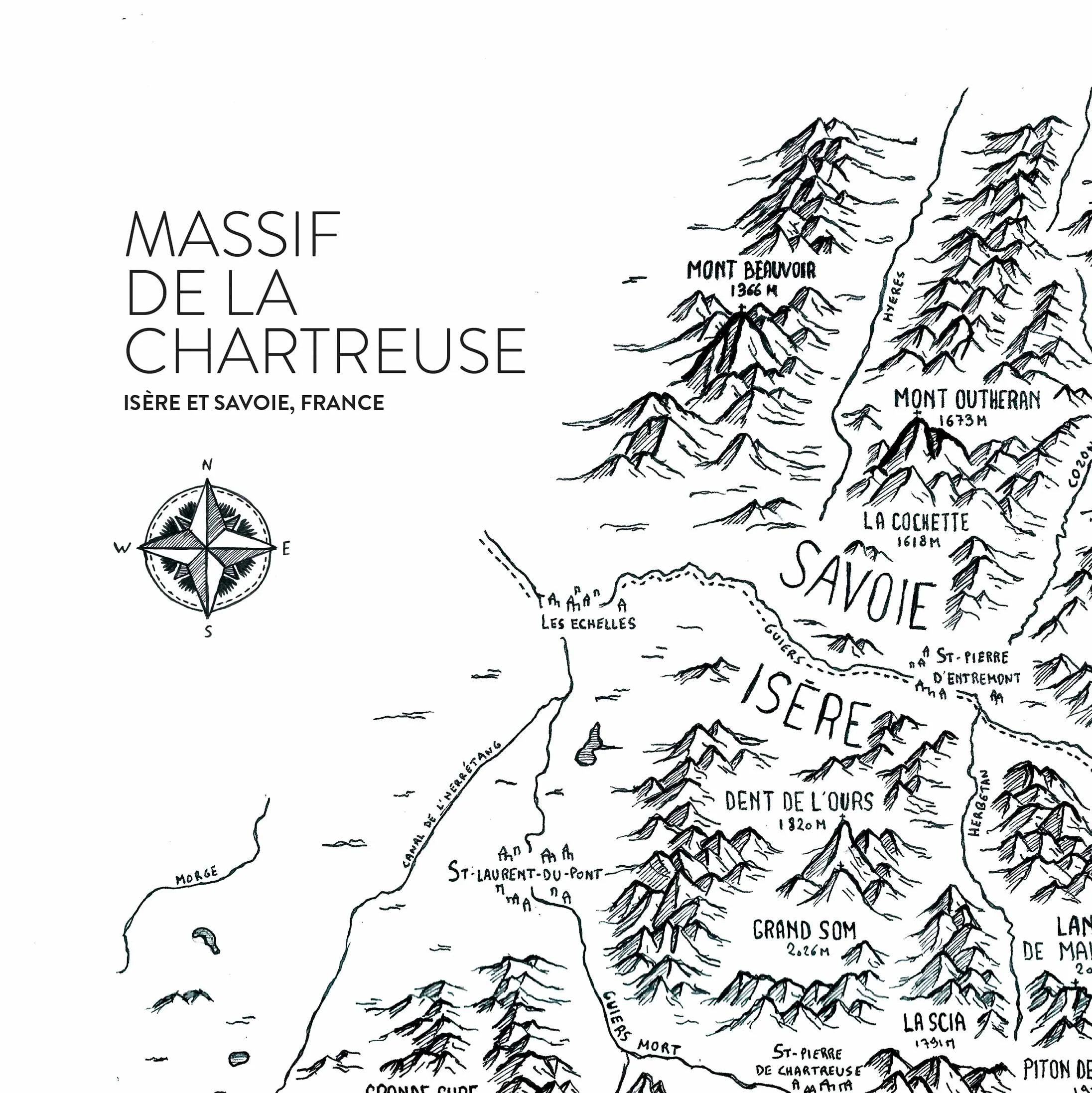 Carte du massif de la Chartreuse, décoration murale — Atelier Duo