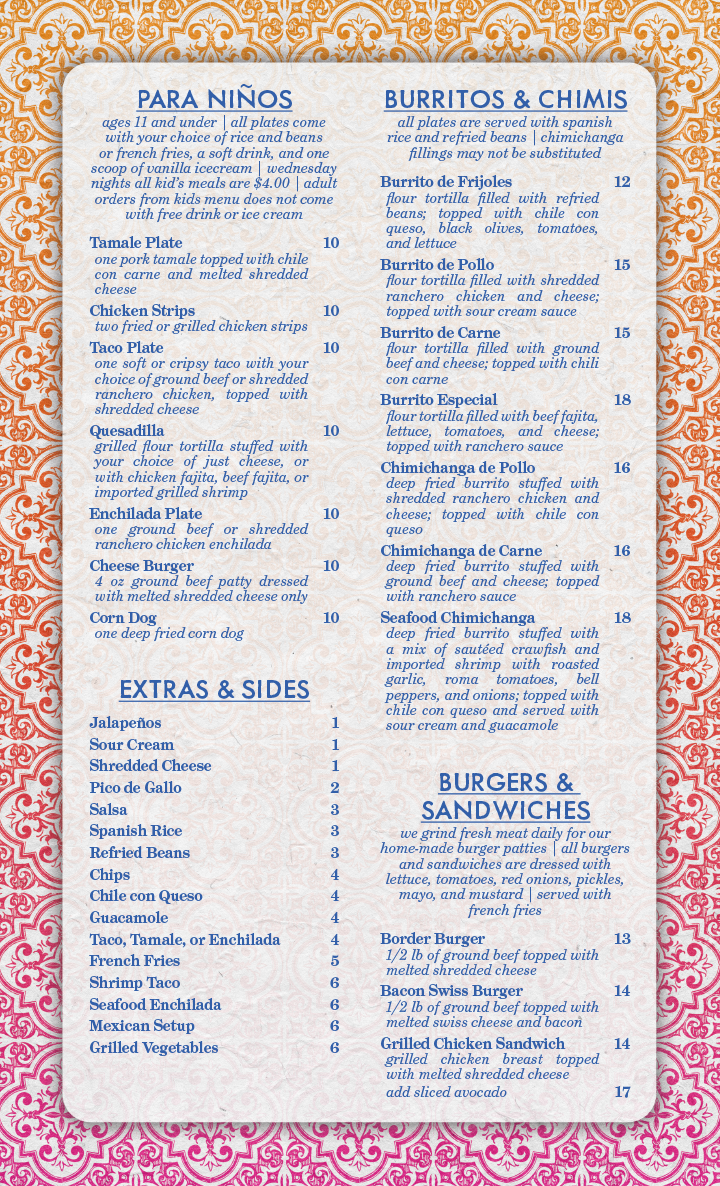 Menu — Sarita's Grill and Cantina
