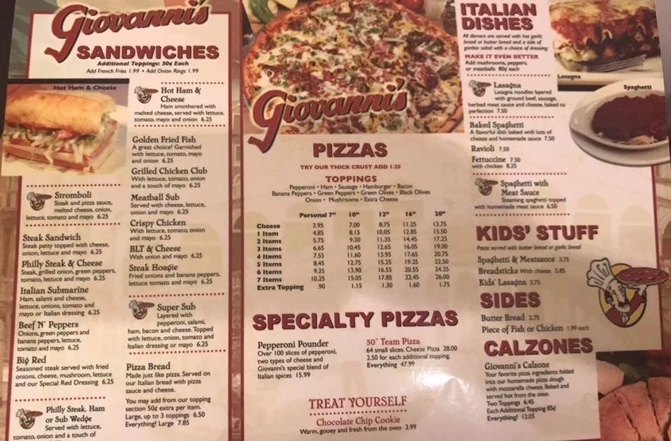 Giovanni's Menu — The Town of Gilbert