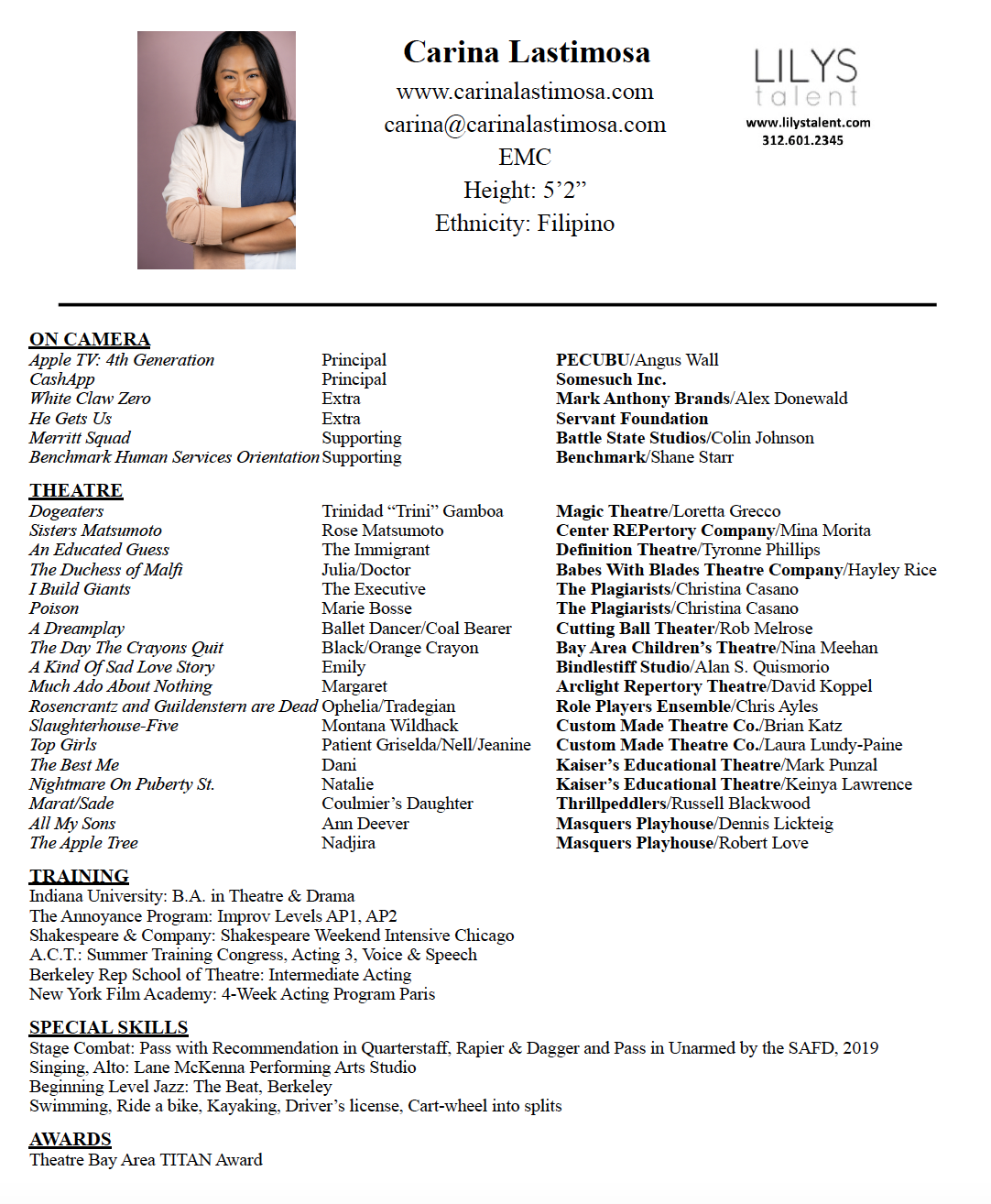 Resume — Carina Lastimosa