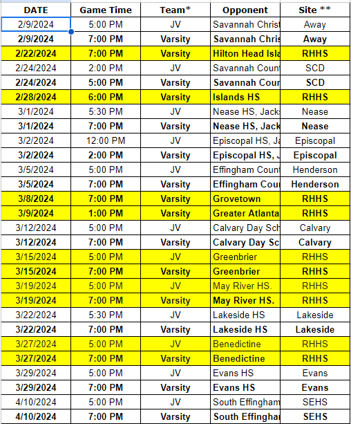 Schedule — RHHS Lacrosse