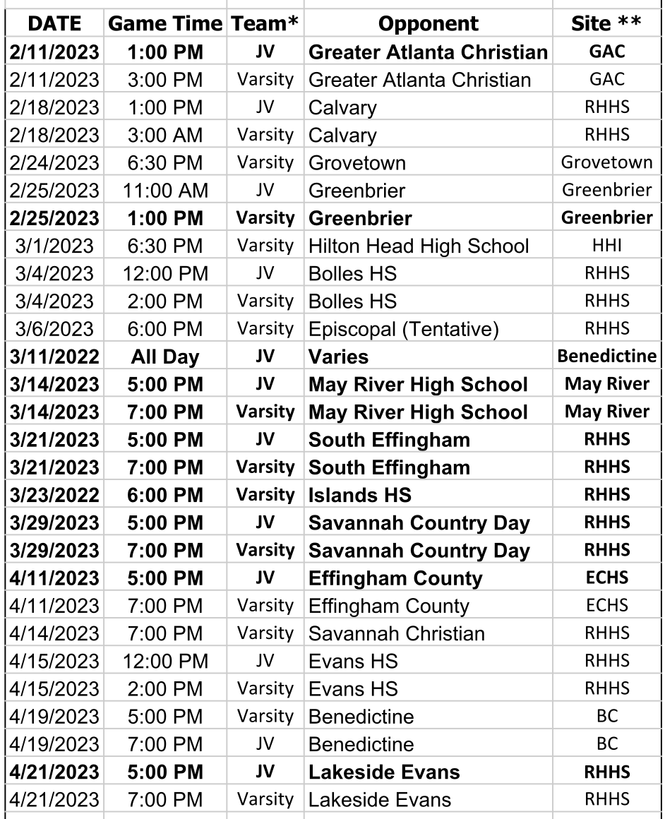 Schedule — RHHS Lacrosse