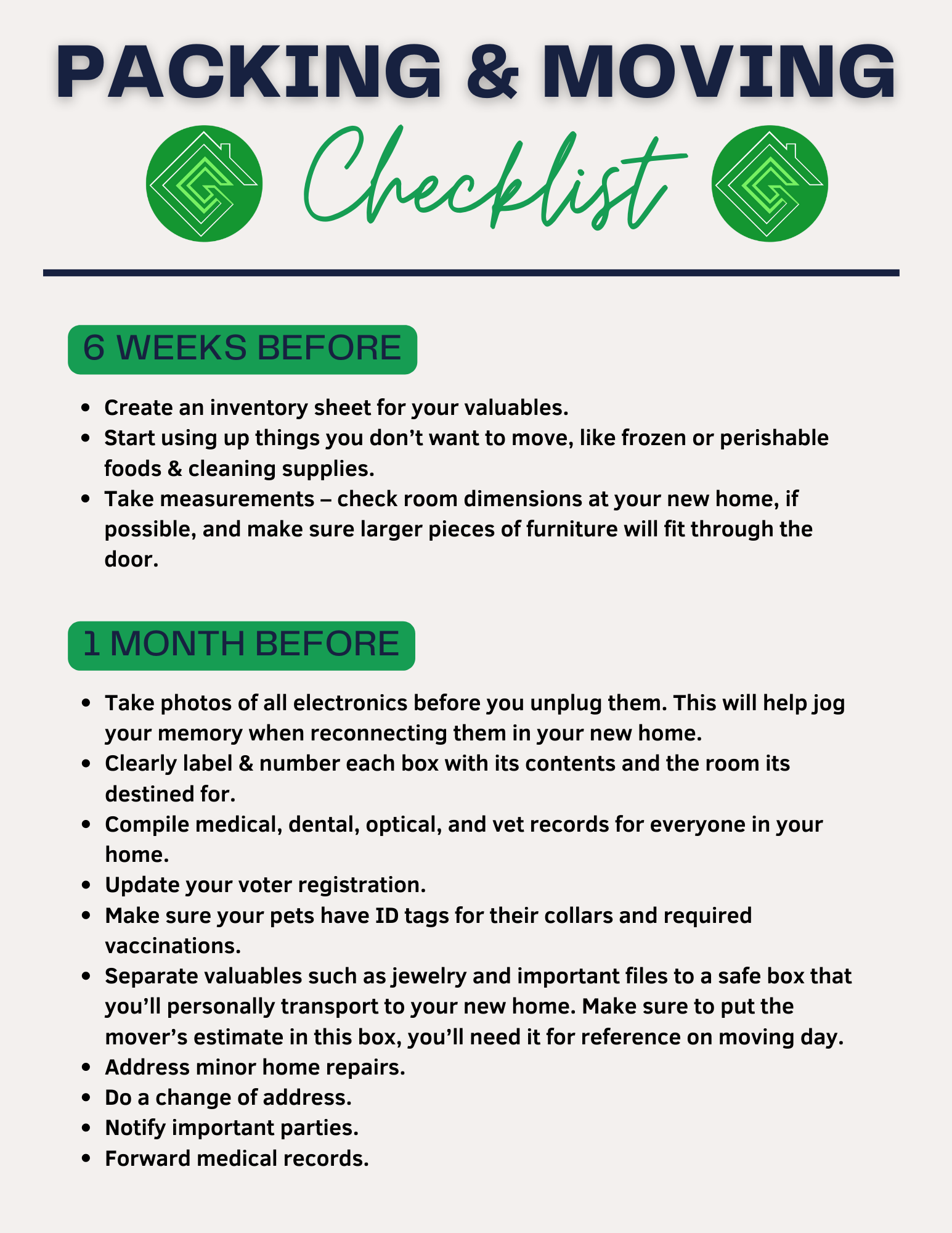 Packing & Moving Checklist — Great GA Realty