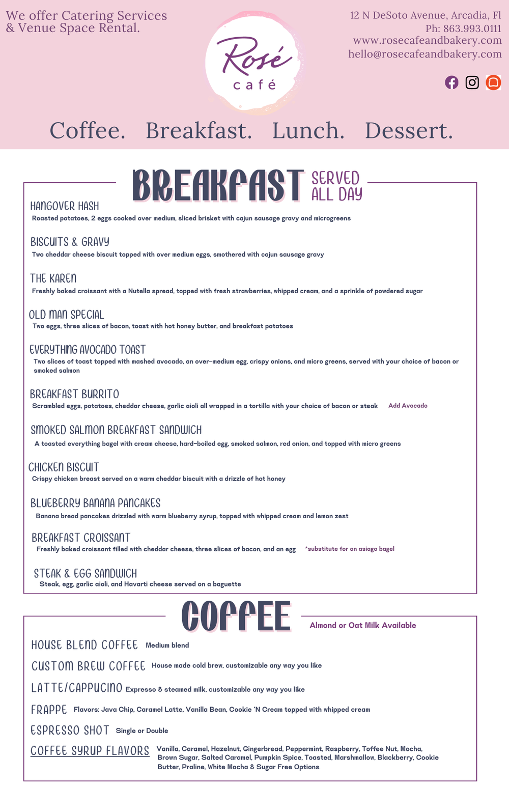 Café Menu — Rosé Café