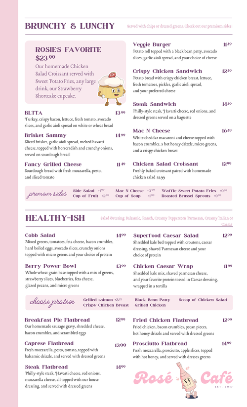 Café Menu — Rosé Café