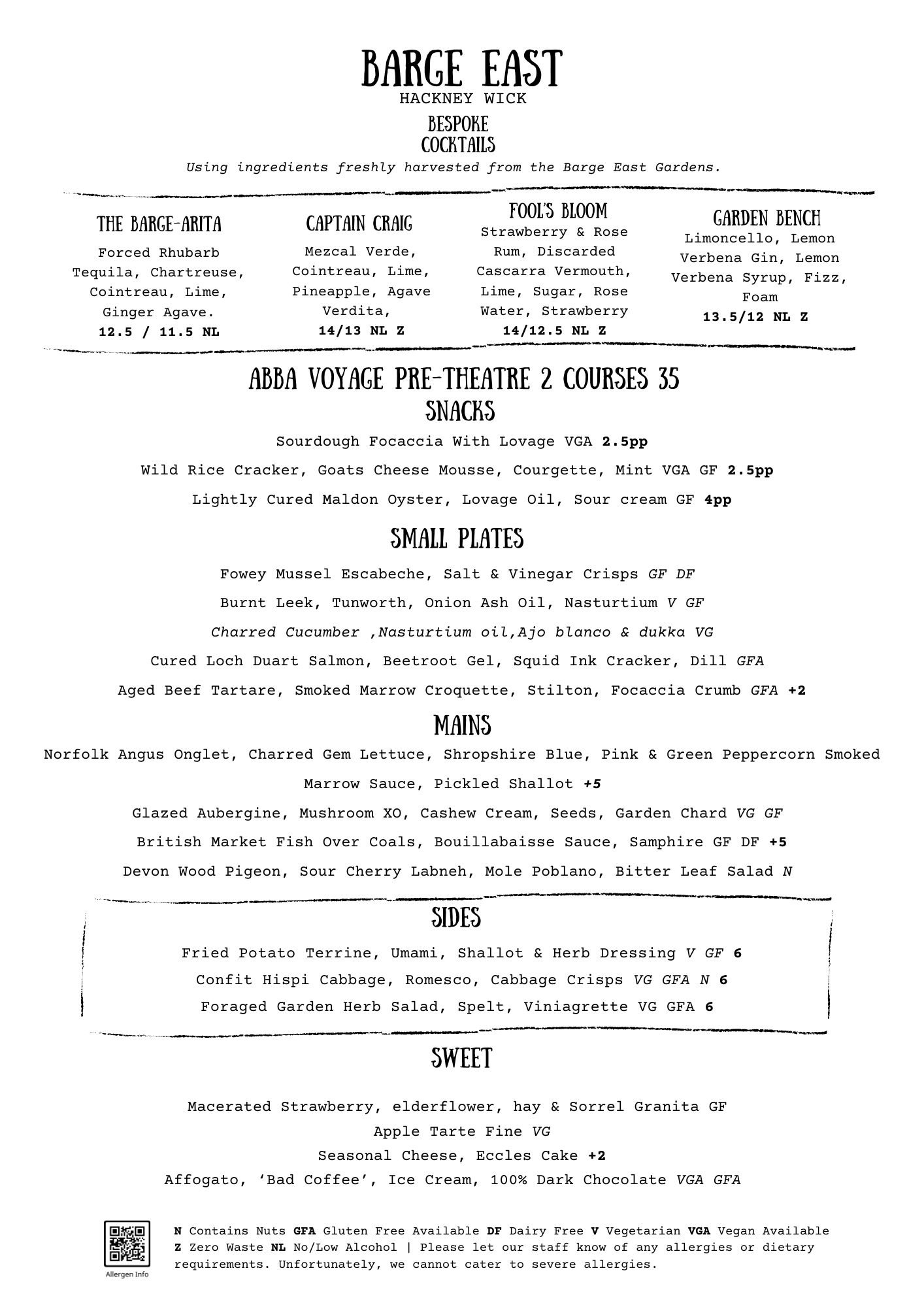 Menu - ABBA Voyage — Barge East