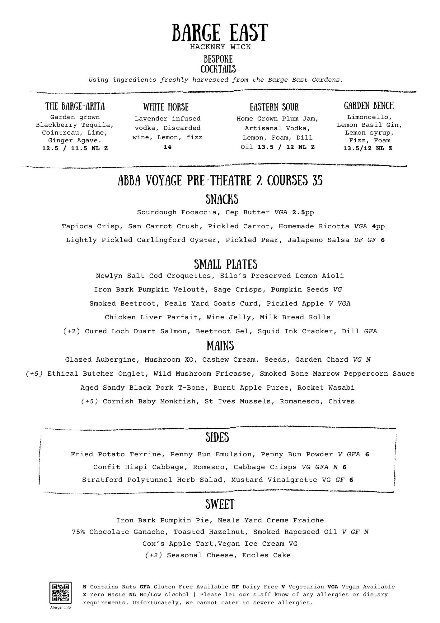 Menu - ABBA Voyage — Barge East