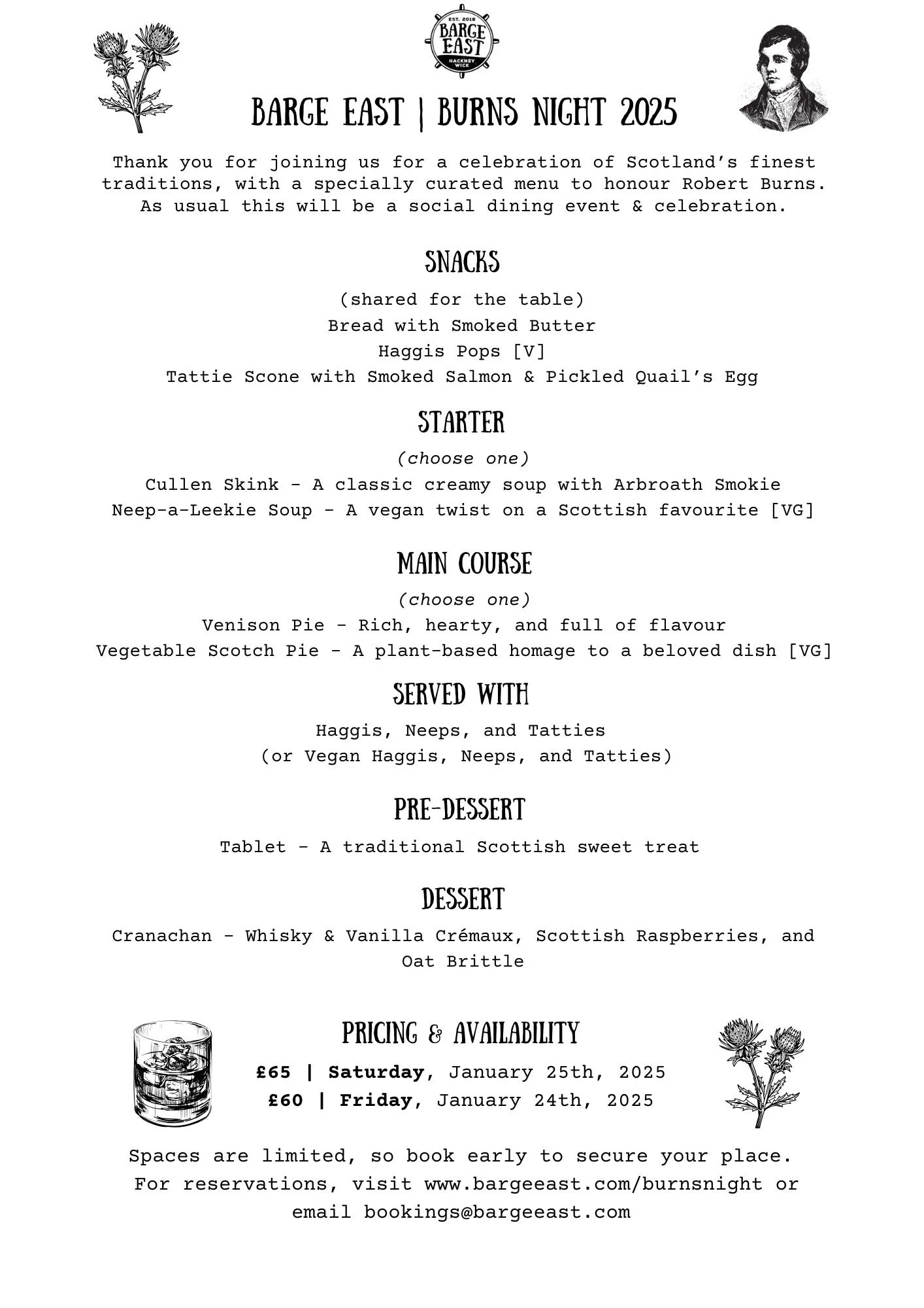 Burns Night at The Barge — Barge East