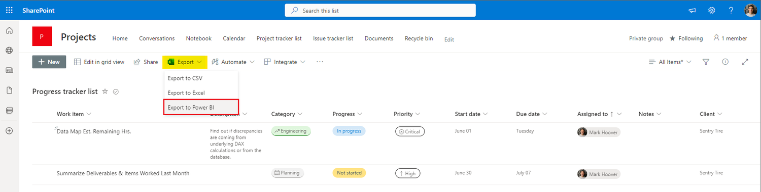 Connect Existing Power BI Datasets to SharePoint Project Tracker List ...