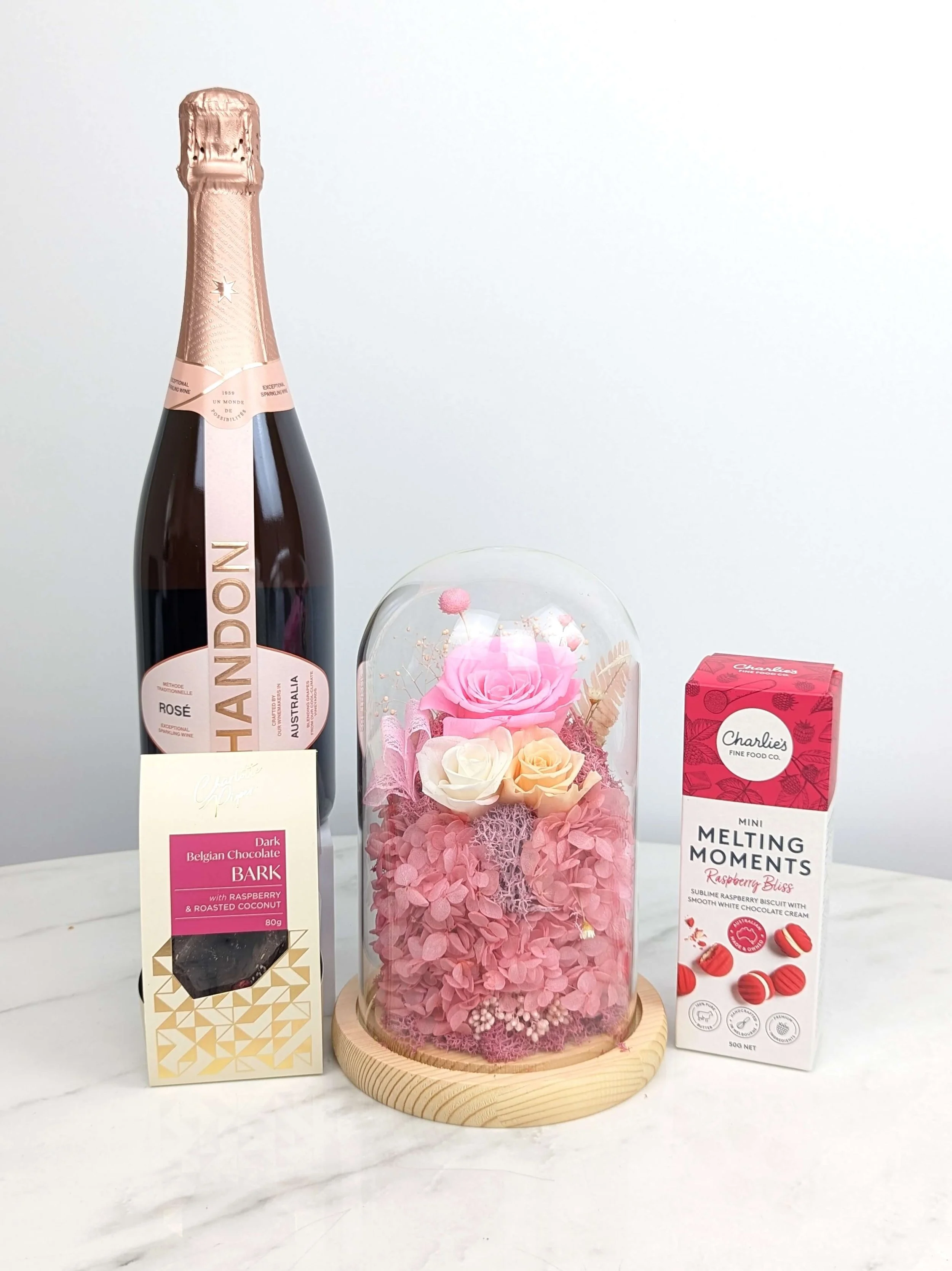 Chandon and Preserved Rose Cloche Hamper | Sydney City Hampers