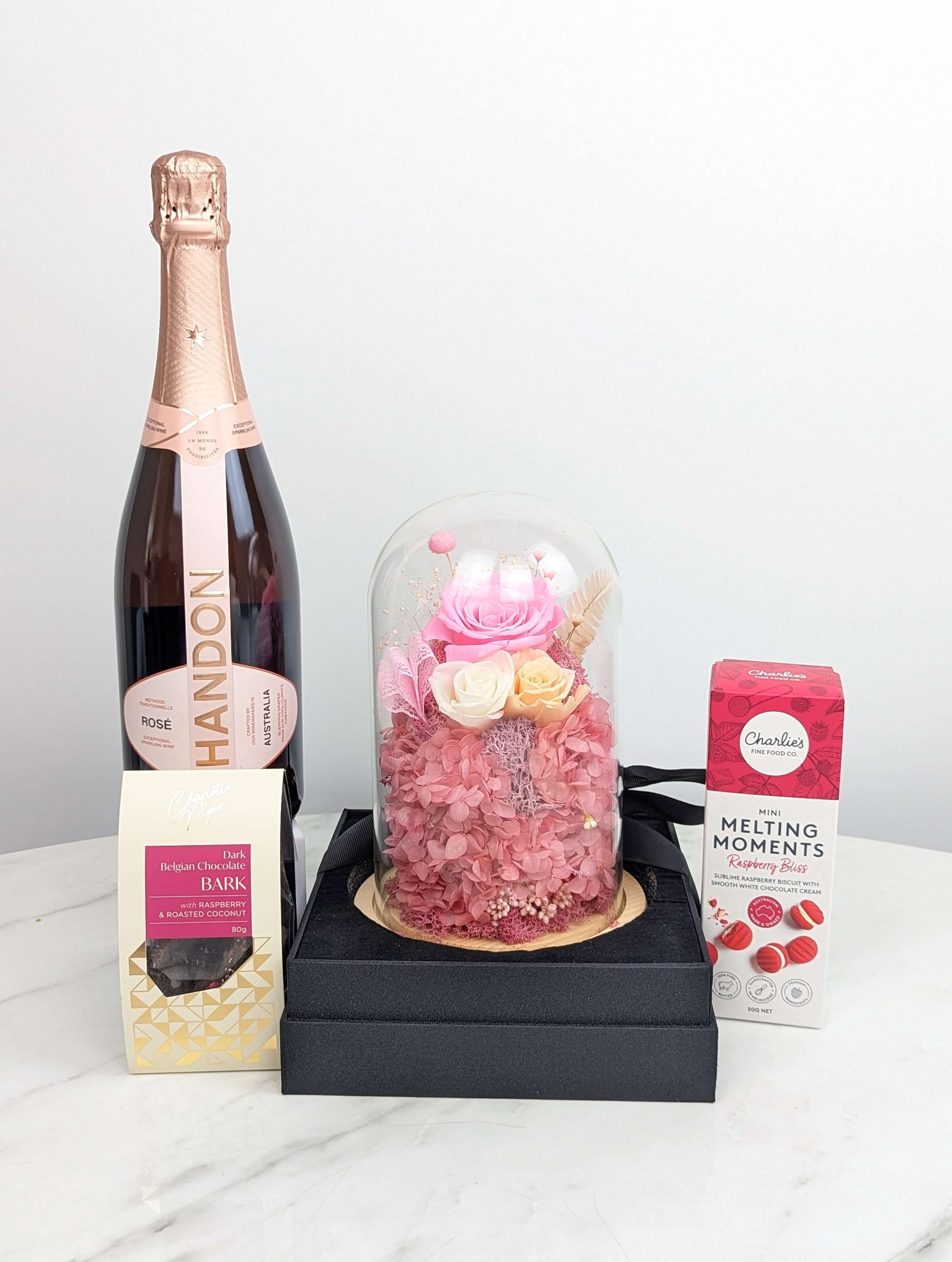 Chandon and Preserved Rose Cloche Hamper | Sydney City Hampers