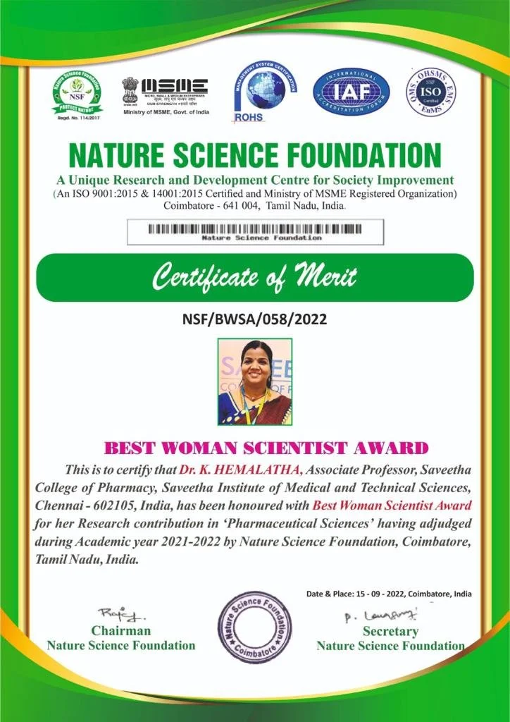 SIMATS FACULTY AWARDS — SIMATS DEEMED UNIVERSITY