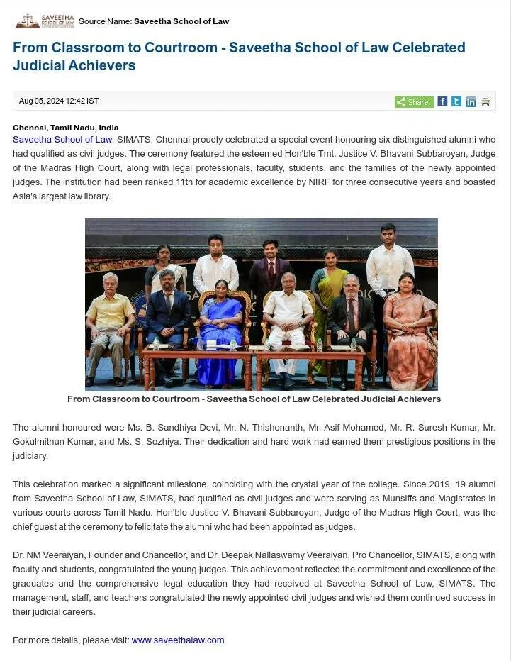 From Classroom to Courtroom - Saveetha School of Law Celebrated ...