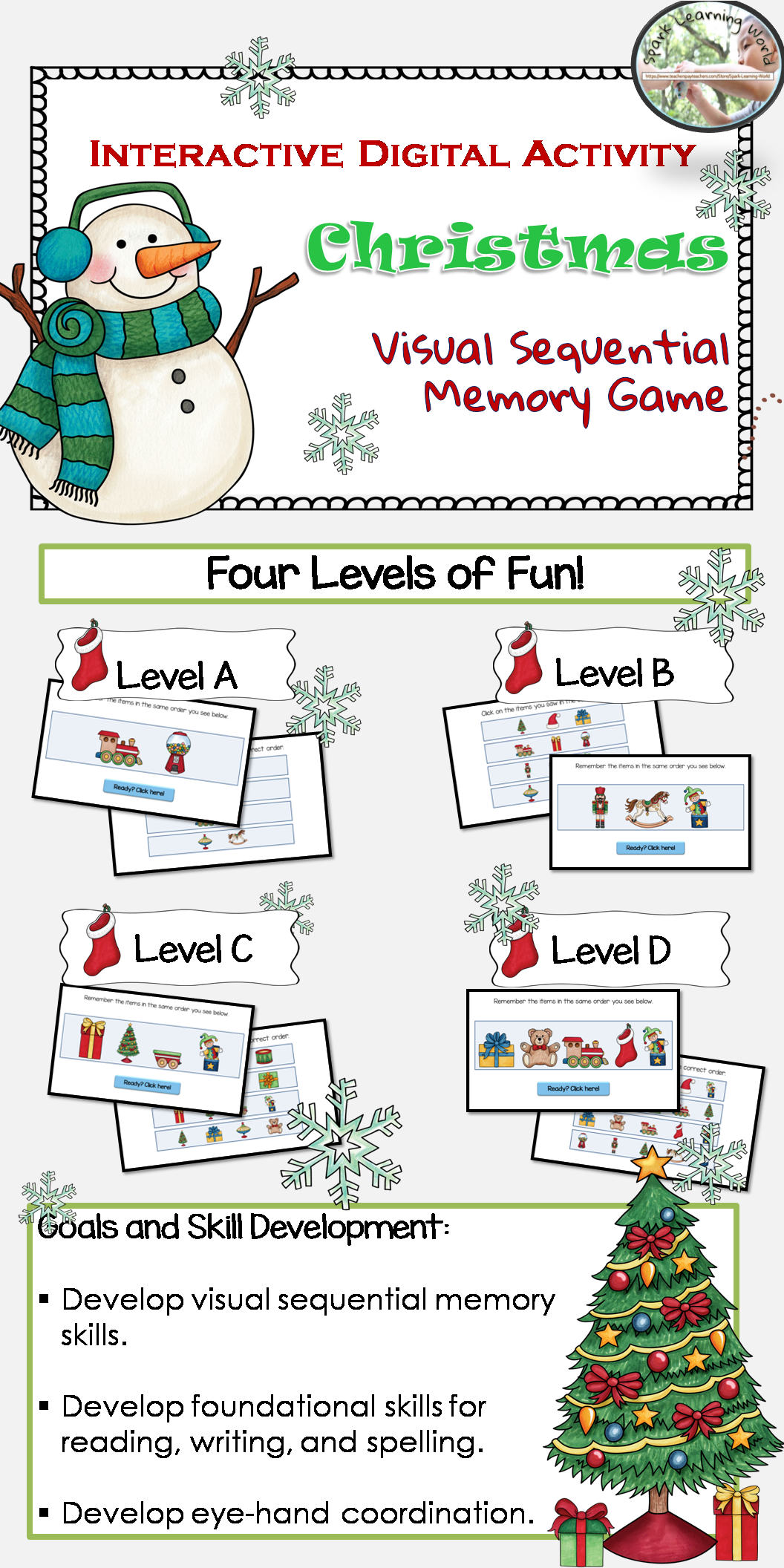 Interactive Christmas Visual Sequential Memory Game Spark Learning World
